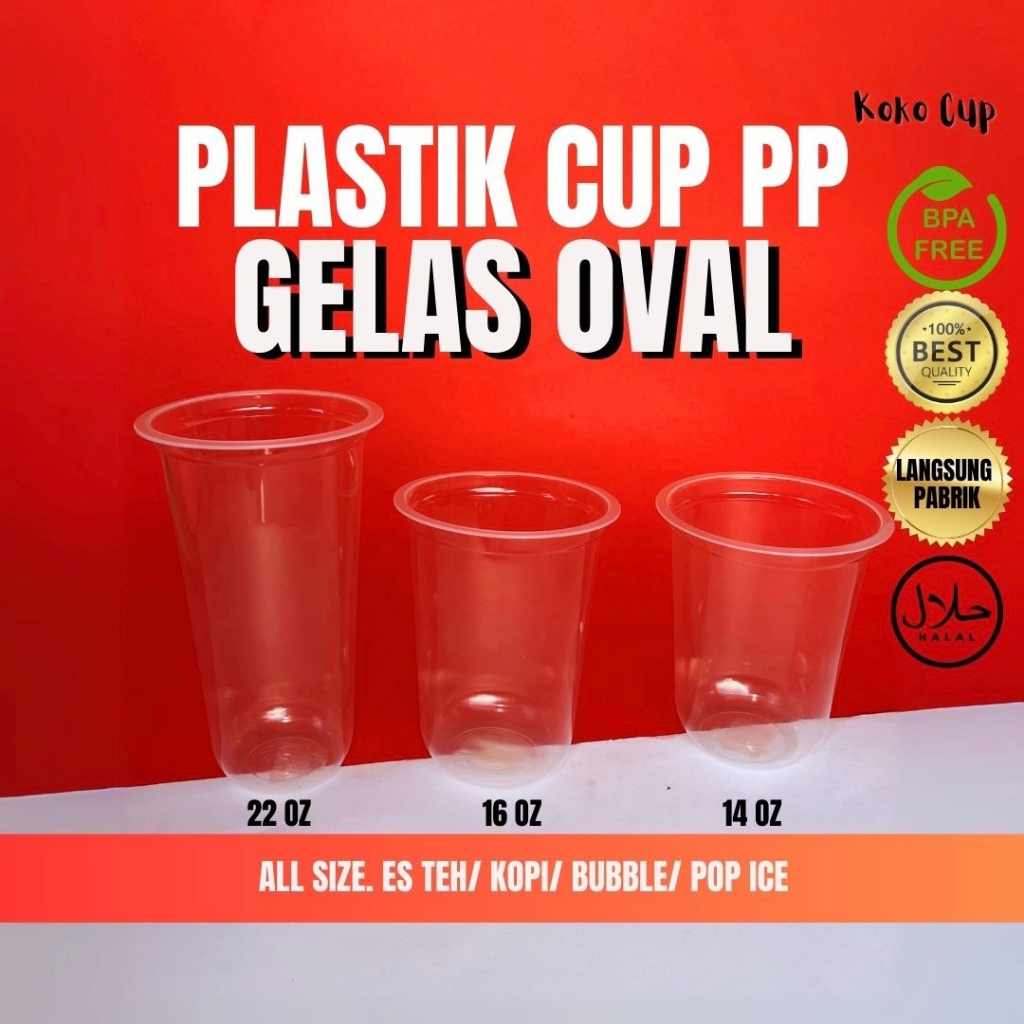 Jual GO CUP Gelas Plastik OVAL polos 7.5 gram ukuran 14oz 16oz 22oz ...