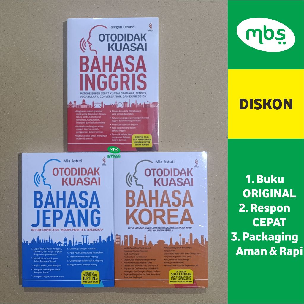 Jual PAKET BUKU OTODIDAK KUASAI BAHASA INGGRIS, BAHASA JEPANG, & BAHASA KOREA | Shopee Indonesia