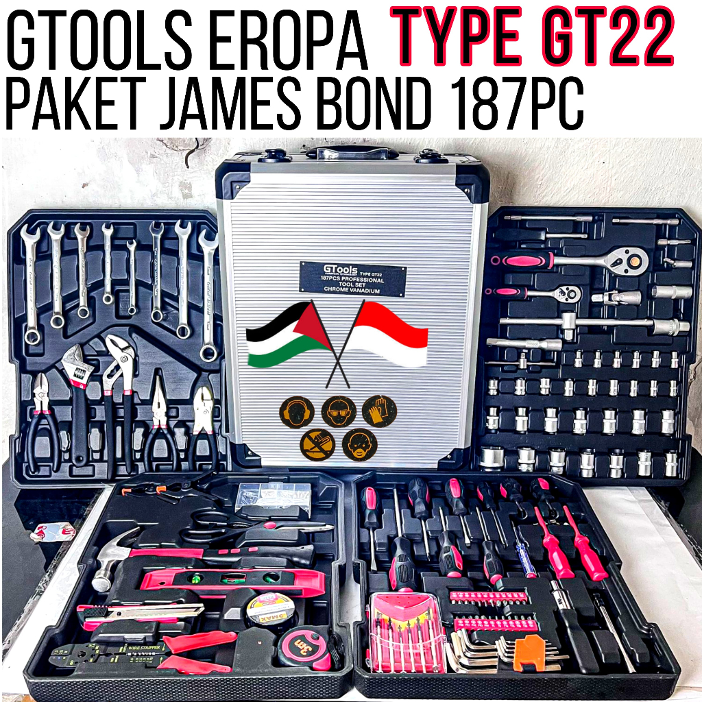 Jual Tool Kit Set Koper Lengkap 187 Pcs Gtools GT22 Untuk Bengkel Mobil Motor Tukang Proyek ...