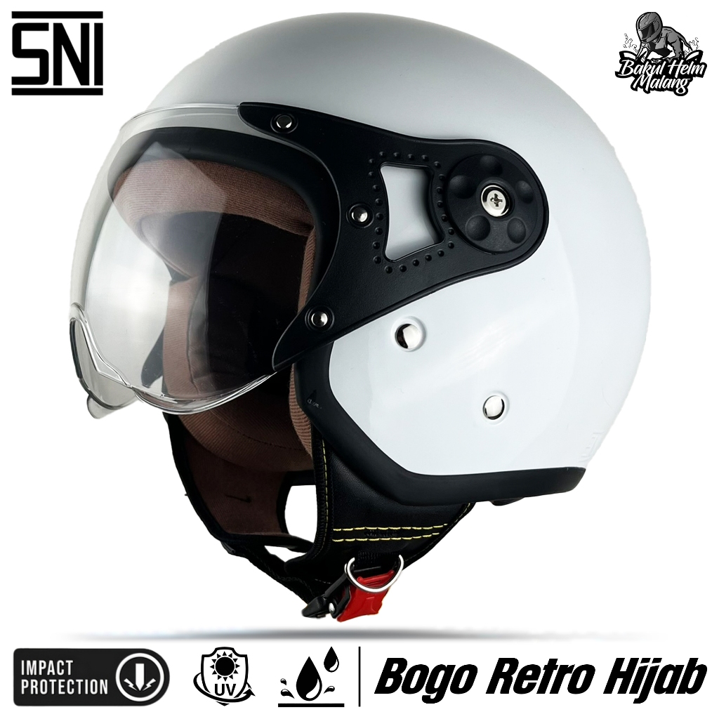 Jual HELM BOGO RETRO HIJAB NIELS DEWASA KACA PILOT MOTORCYCLE PUTIH ...