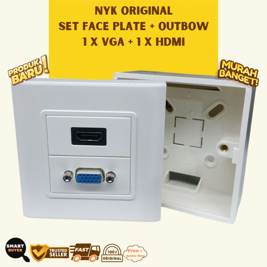 Jual NYK Wall Face Plate Socket HDMI & VGA Female + Outbow Box | Shopee ...
