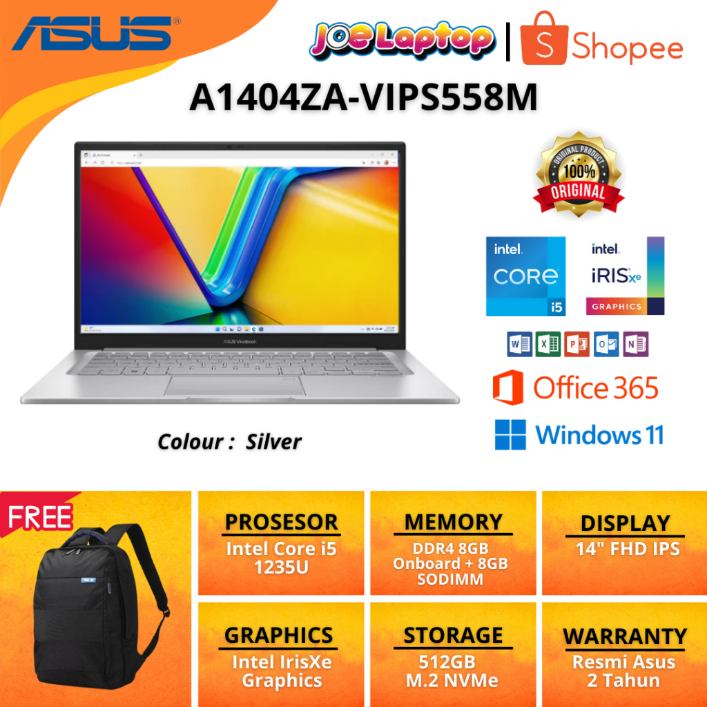 Jual Asus Vivobook 14 A1404ZA-VIPS558M Silver i5 1235U Win11 OHS ...