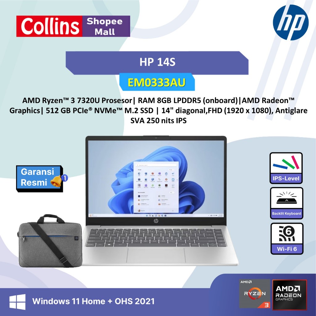 Jual LAPTOP HP 14S AMD Ryzen 3 RAM 8GB 512GB 14.0FHD IPS BLIT WIN 11 ...