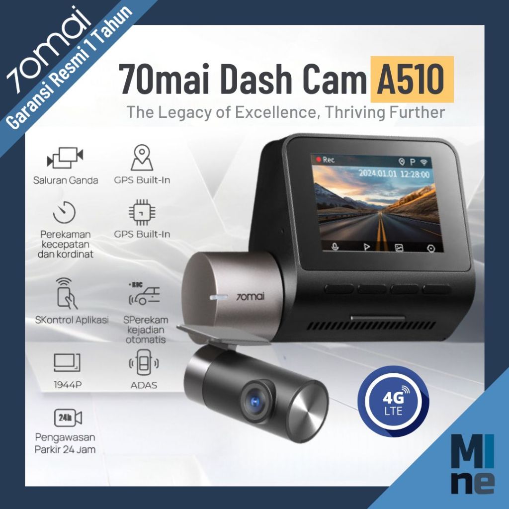 Jual 70mai Dash Cam A510 Set GPS Sony Starvis 2 Dashcam Mobil 4G Live Control HDR Front 1944P ...