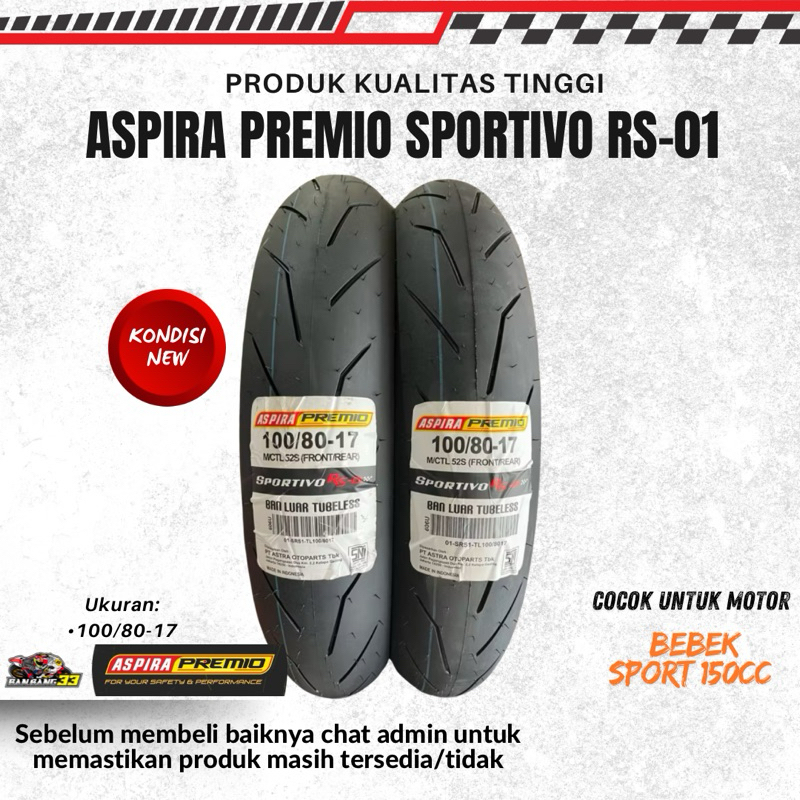 Jual Ban Motor MX, Fu, Sonic, Ninja ASPIRA PREMIO SPORTIVO RS-01 100/80-17 (ExRace/New) | Shopee ...