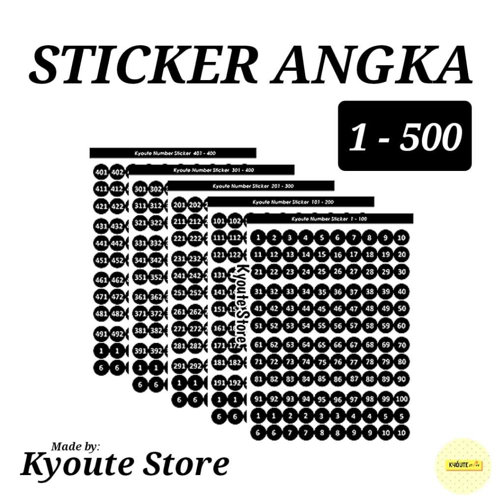 Jual Sticker Angka Nomor 1-500 Kyoute Size A6 Black Vinyl Matte Bulat ...