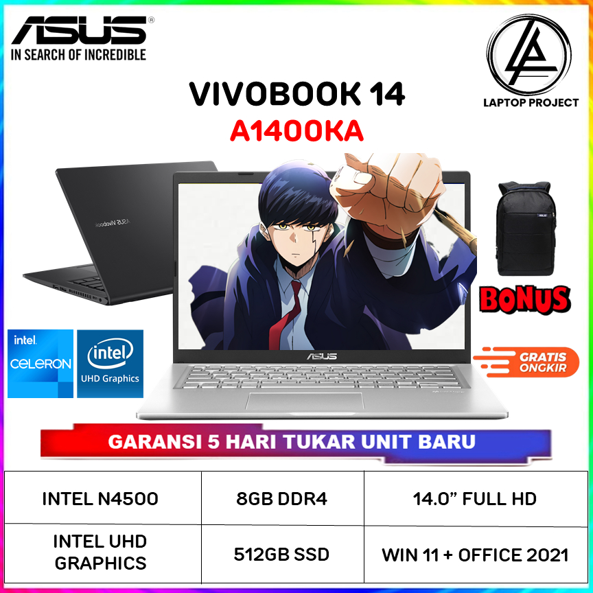 Jual ASUS Vivobook 14 A1400KA N4500 DDR4 8GB 512GB SSD 14" FHD W11 OHS ...