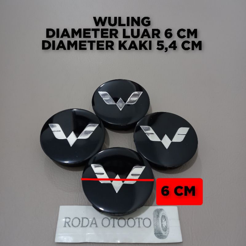 Jual Dop roda tutup velg mobil WULING hitam logo chrome diameter 6 cm ...