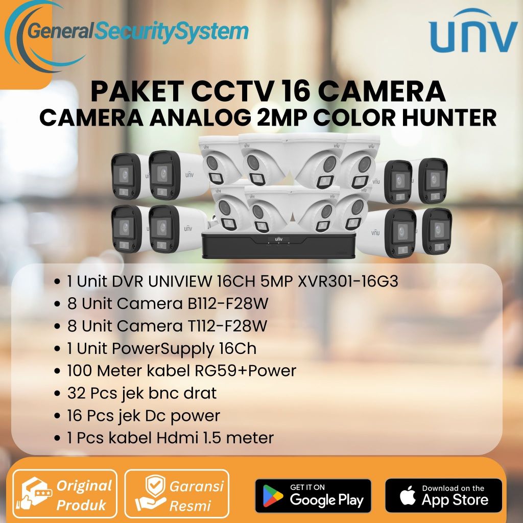 Jual PAKET CCTV UNIVIEW 16CAMERA COLORHUNTER 2MP | Shopee Indonesia