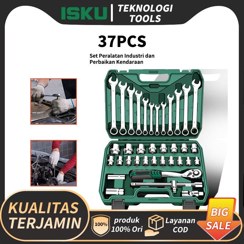 Jual Isku Tool Kit Set Kunci Sok 37pcs 8-19mm 1/2 Mata Lengkap ...