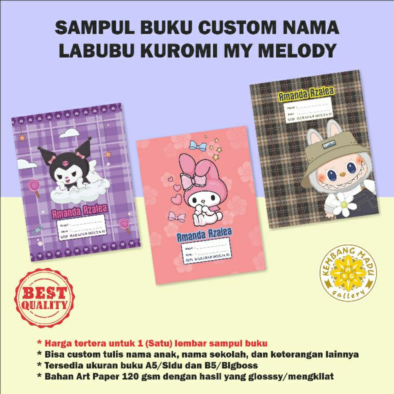 Jual Sampul Buku Custom Nama 1 Lembar Labubu Kuromi dan My Melody ...