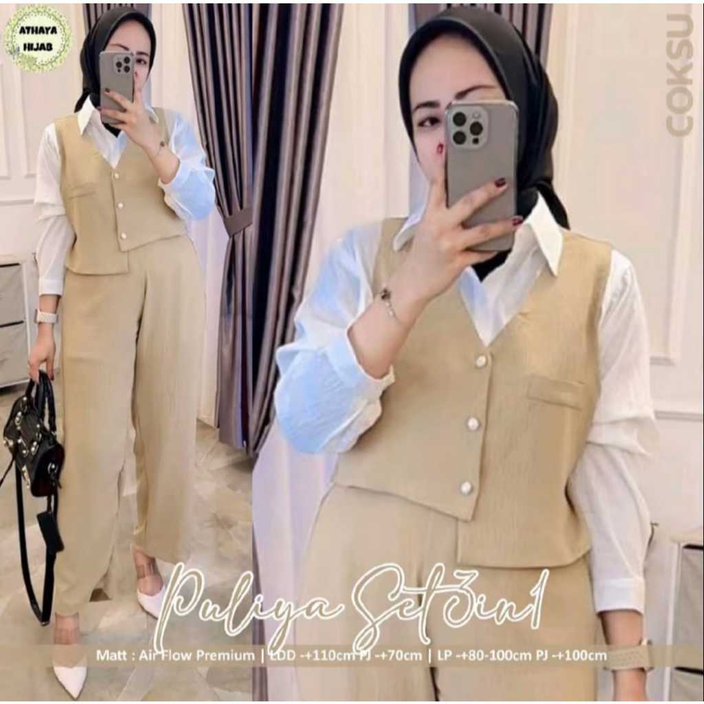 Jual Puliya Set Crinkle Airflow Terbaru / Setelan Vest Wanita Kekinian ...