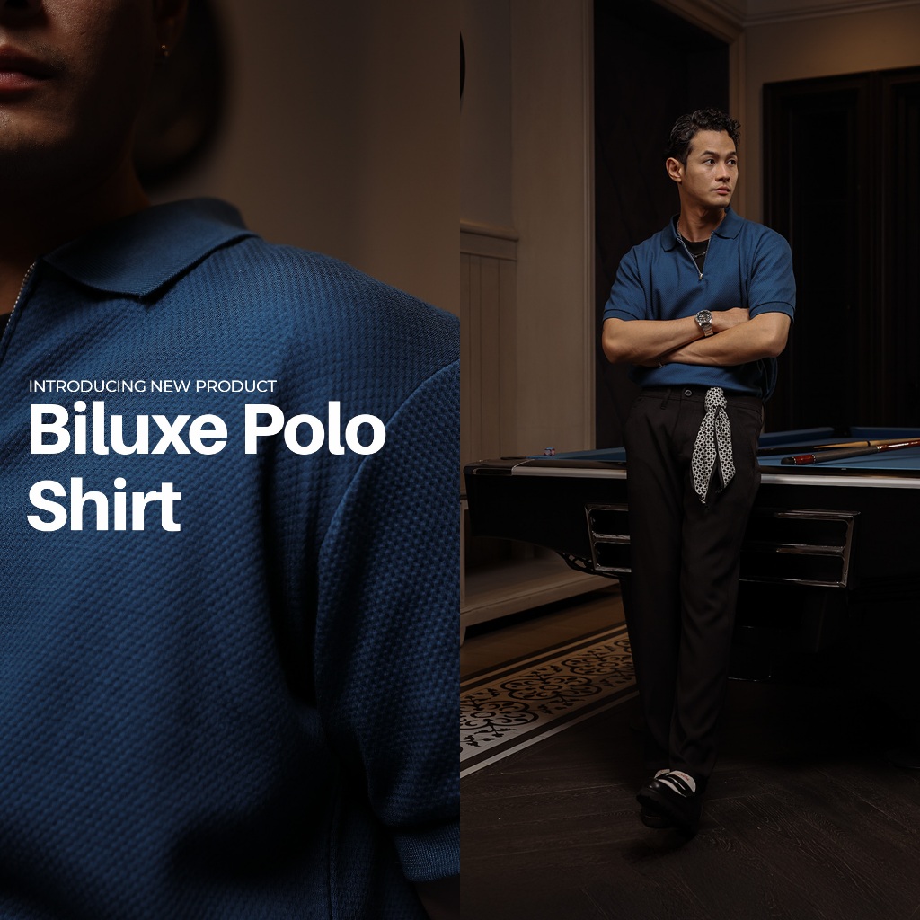 Jual JB Biluxe Half Zip Polo Shirt Blue- Kaos Kemeja Polo Sleting ...