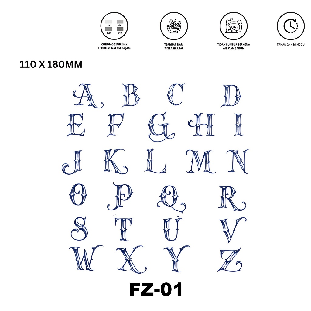 Jual Tattoo Abjad Huruf Nama Angka Romawi Alfabet Tattoo Temporer ...