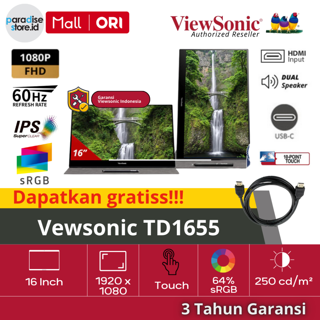 Jual ViewSonic TD1655 - 15.6" Touch Portable Monitor | 1080p | USB-C ...