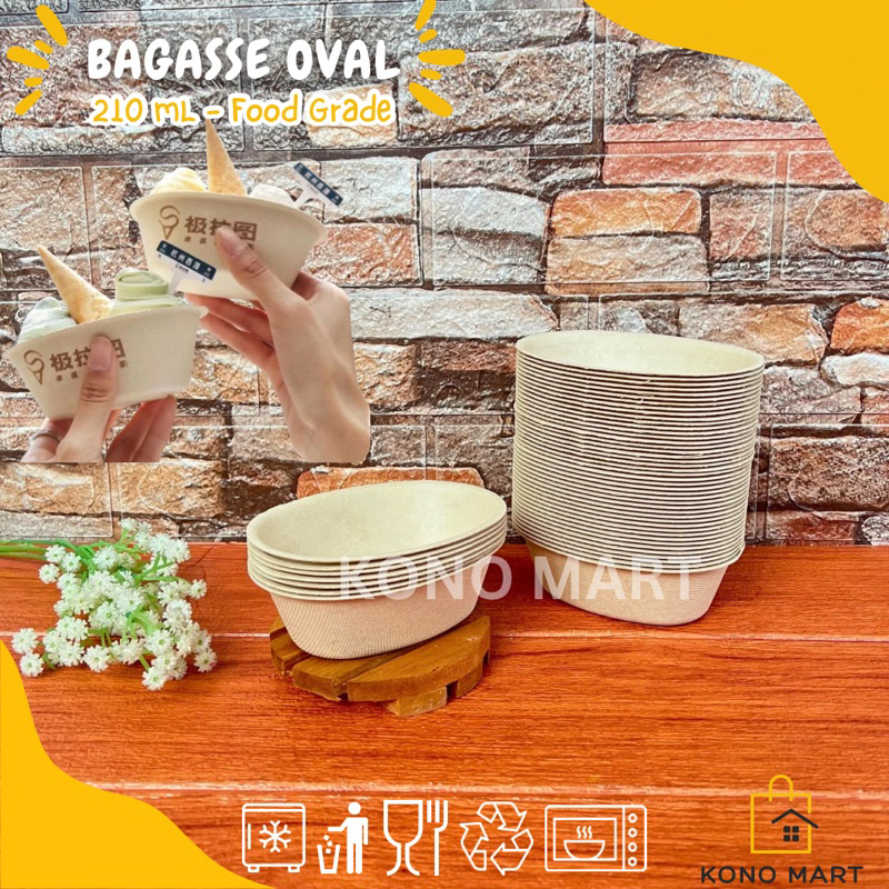 Jual Bagasse Oval Mini Double Scoop Ice Cream Gelato 210 ml / Bagasse ...