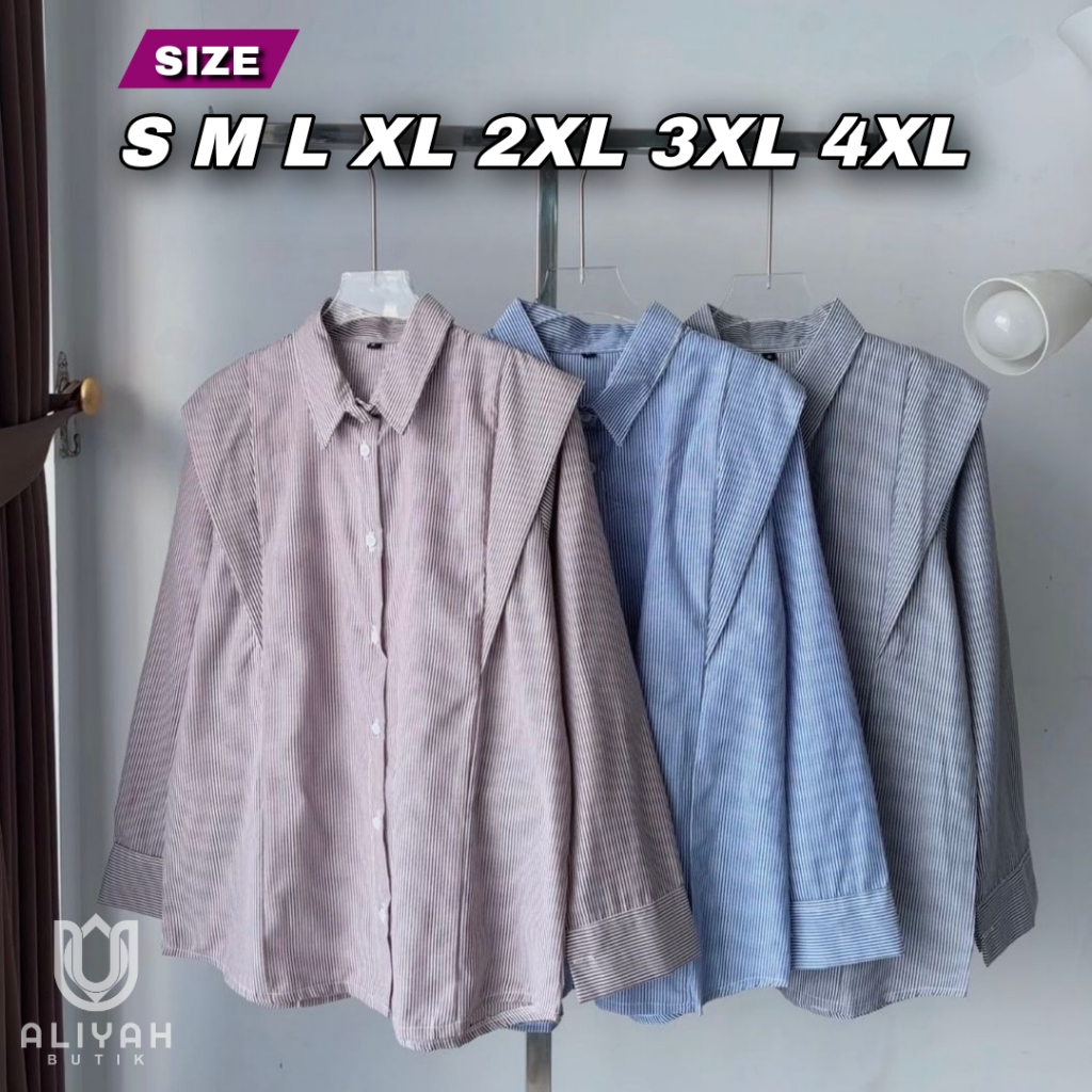 Jual Sintayong Blouse Kemeja Salur Kemeja Kerja Bahan Cotton Salur Big Size Ukuran Size S M L XL ...