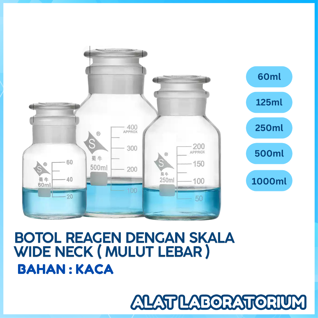 Jual BOTOL REAGEN KACA DENGAN SKALA ( MULUT LEBAR ) WIDE MOUTH REAGENT ...