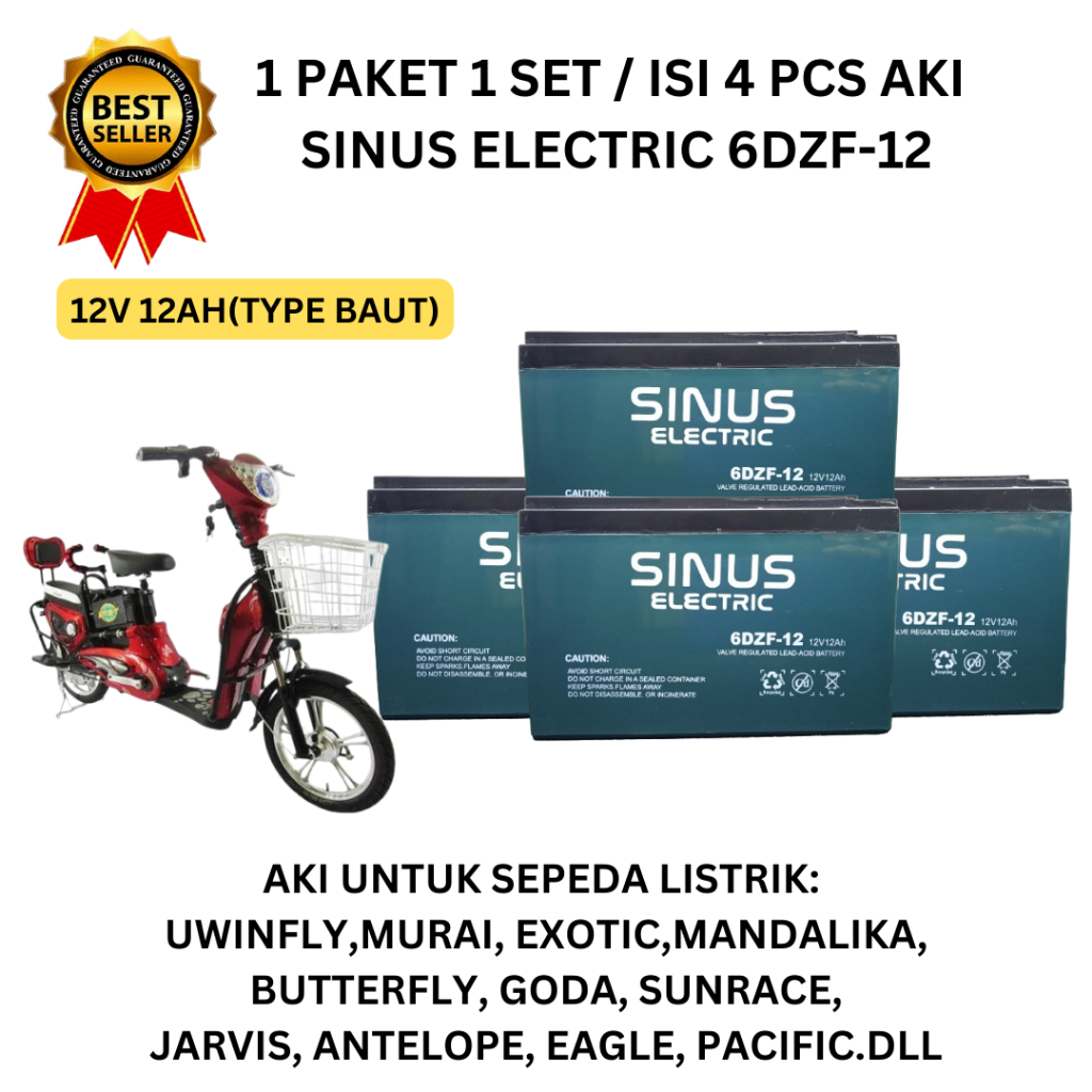 Jual Aki Baterai Sepeda Listrik Uwinfly,Murai,Exotic,Mandalika,Pacific, (1 Paket isi 4Pcs) Sinus ...