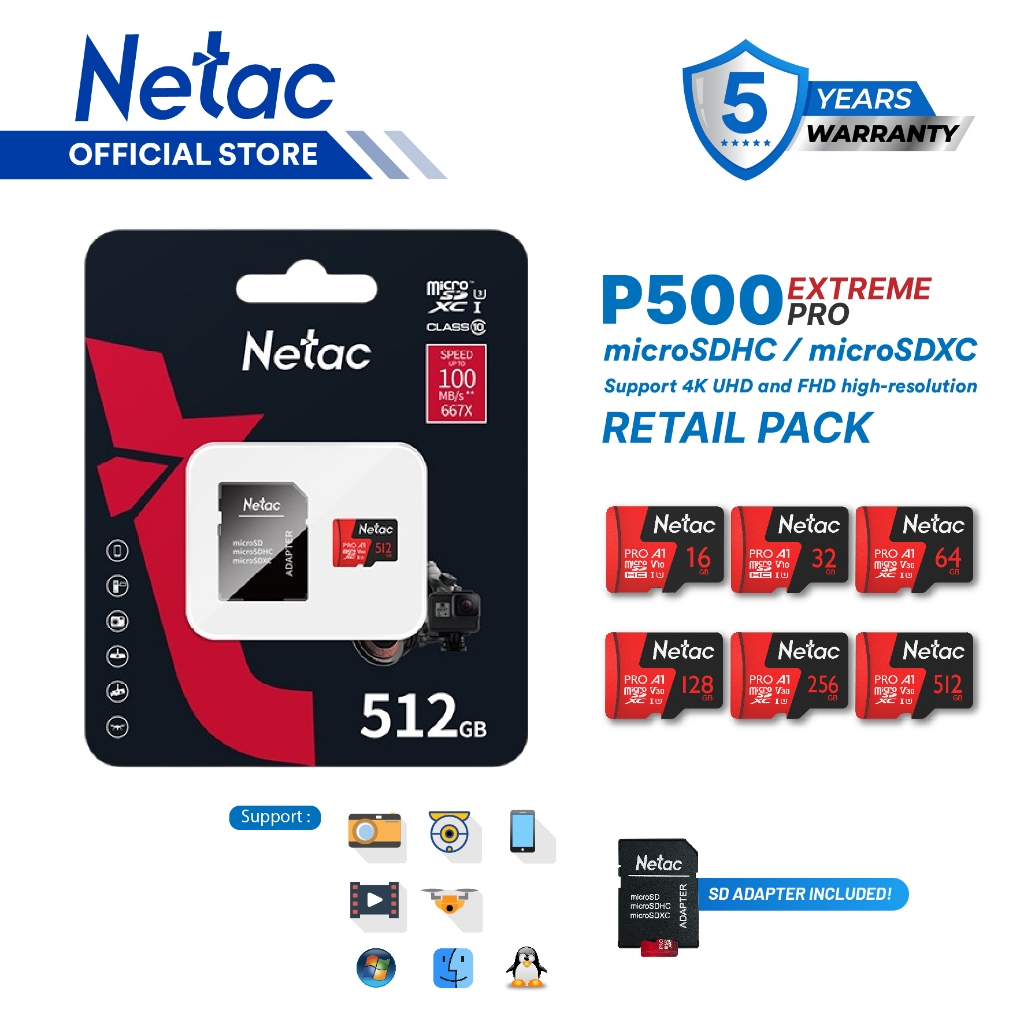 Jual Netac MicroSD P500 Extreme Pro 16GB/32GB/64GB/128GB MicroSDHC/SDXC ...