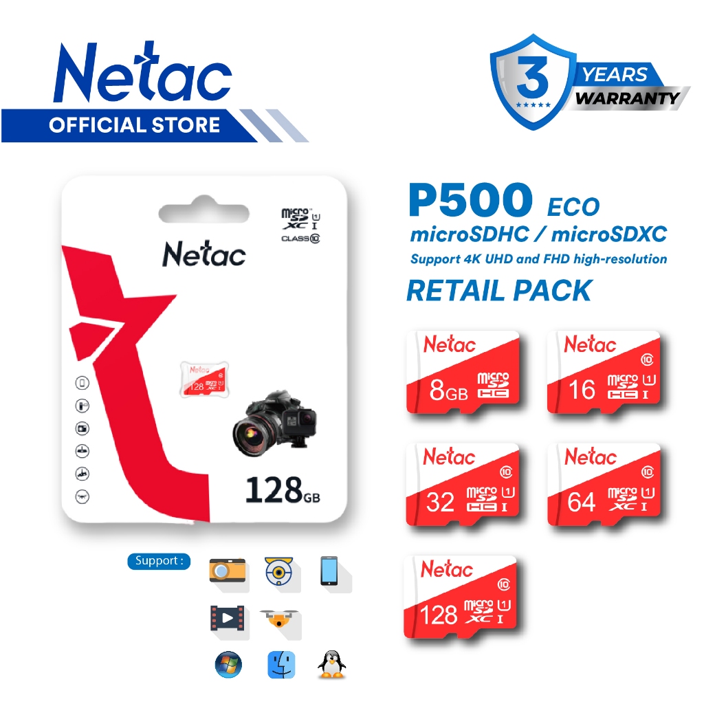 Jual Netac MicroSD P500 ECO 8GB/16GB/32GB/64GB/128GB MicroSDHC ...