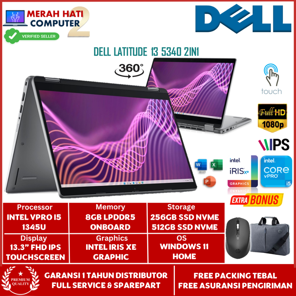 Jual Laptop Flip 2in1 Dell Latitude 5340 Intel Vpro I5 1345U 8GB DDR5 ...