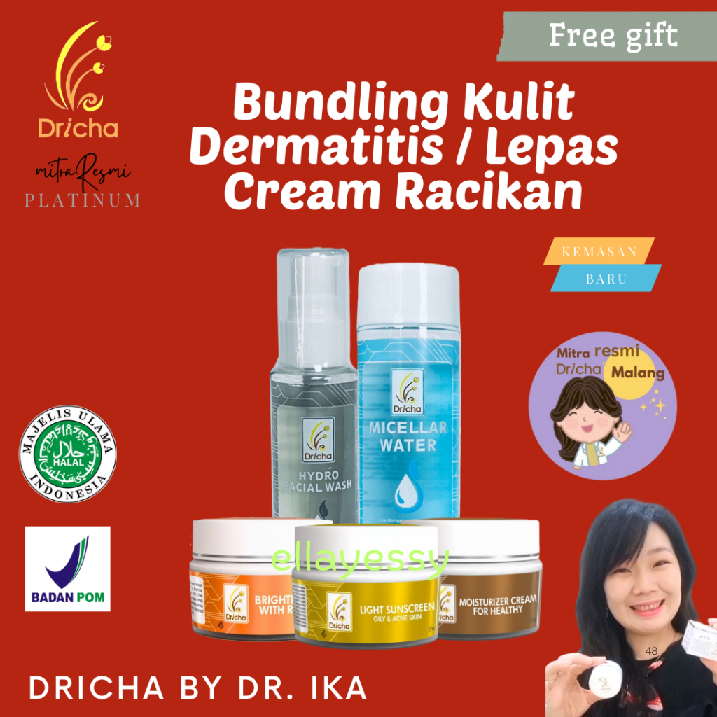 Jual dricha bundling micelar water+hydro facial wash+light sunscreen ...