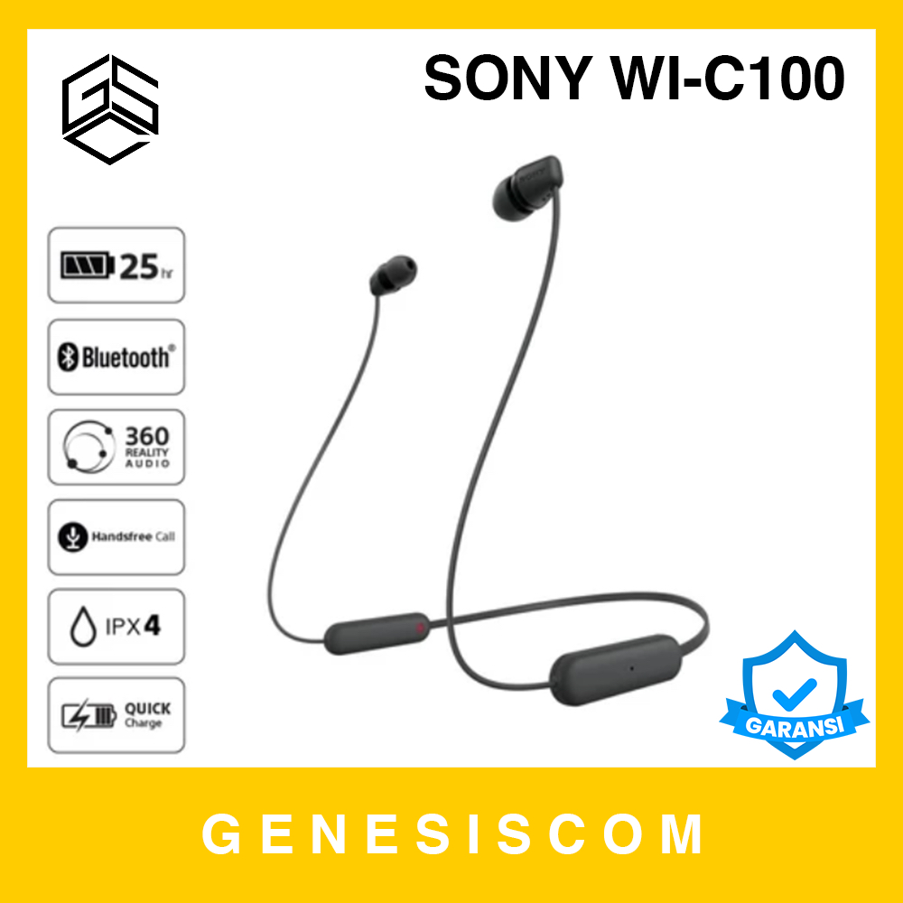 Jual Earphone Bluetooth SONY WI-C100 Wireless Sport In Ear Neck IPX4 ...