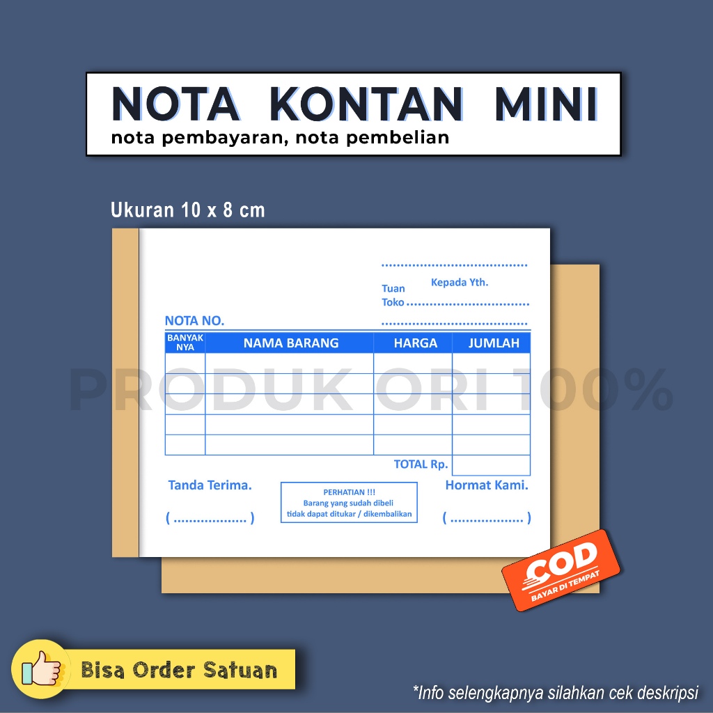 Jual nota pembayaran mini ukuran 1/8 folio 2 ply | nota kontan | nota ...