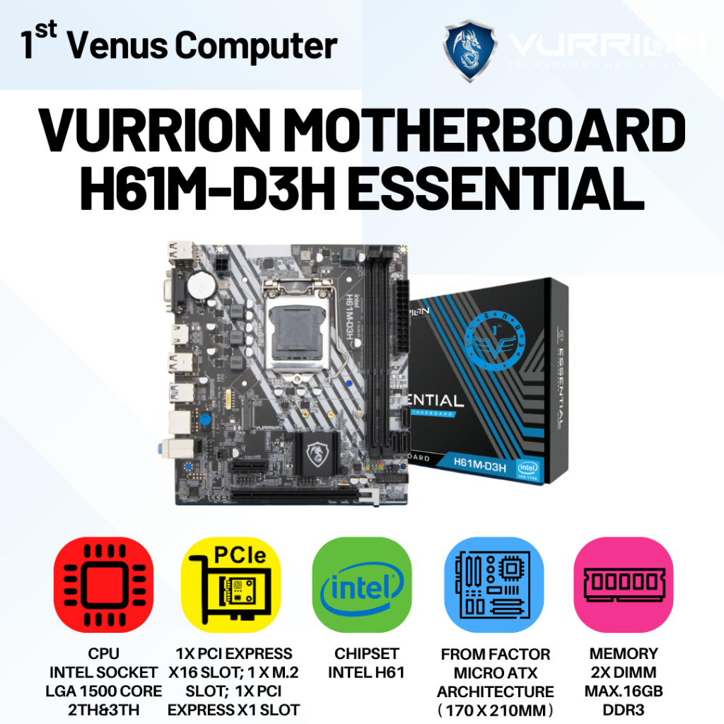 Jual MOTHERBOARD VURRION ESSENTIAL H61M-D3H NVME LGA 1155 Micro-ATX ...