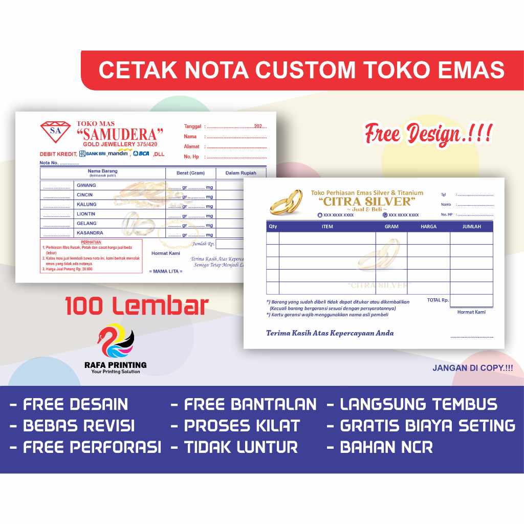 Jual Cetak Nota Toko Emas Custom Ukuran 1/4 Folio Free Design | Shopee ...