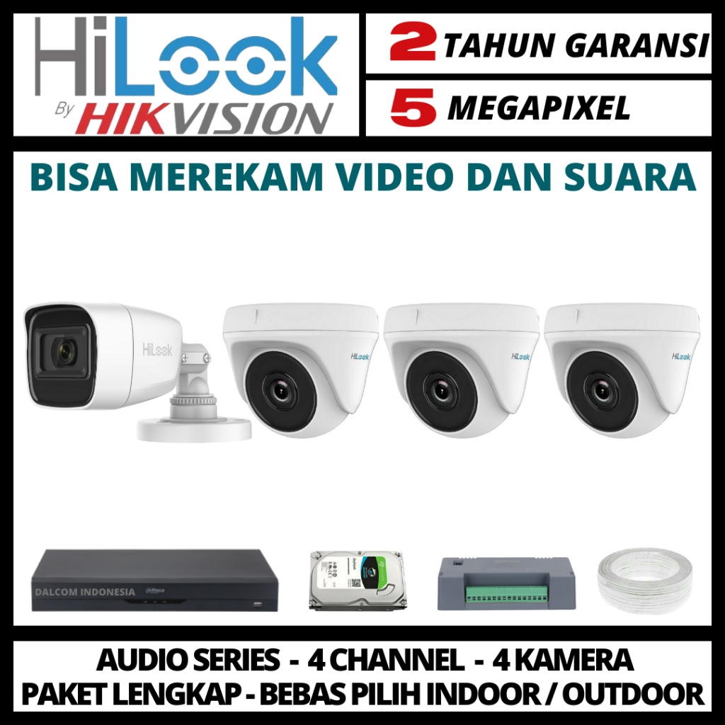 Jual PAKET CCTV HILOOK 5MP 4 CHANNEL 4 KAMERA | Shopee Indonesia