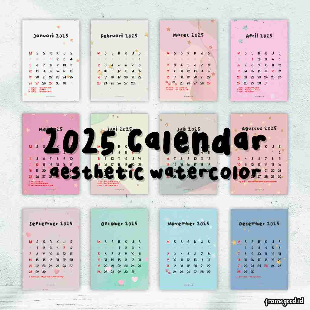 Jual 2025 MONTHLY CALENDAR aesthetic watercolor / kalender poster ...