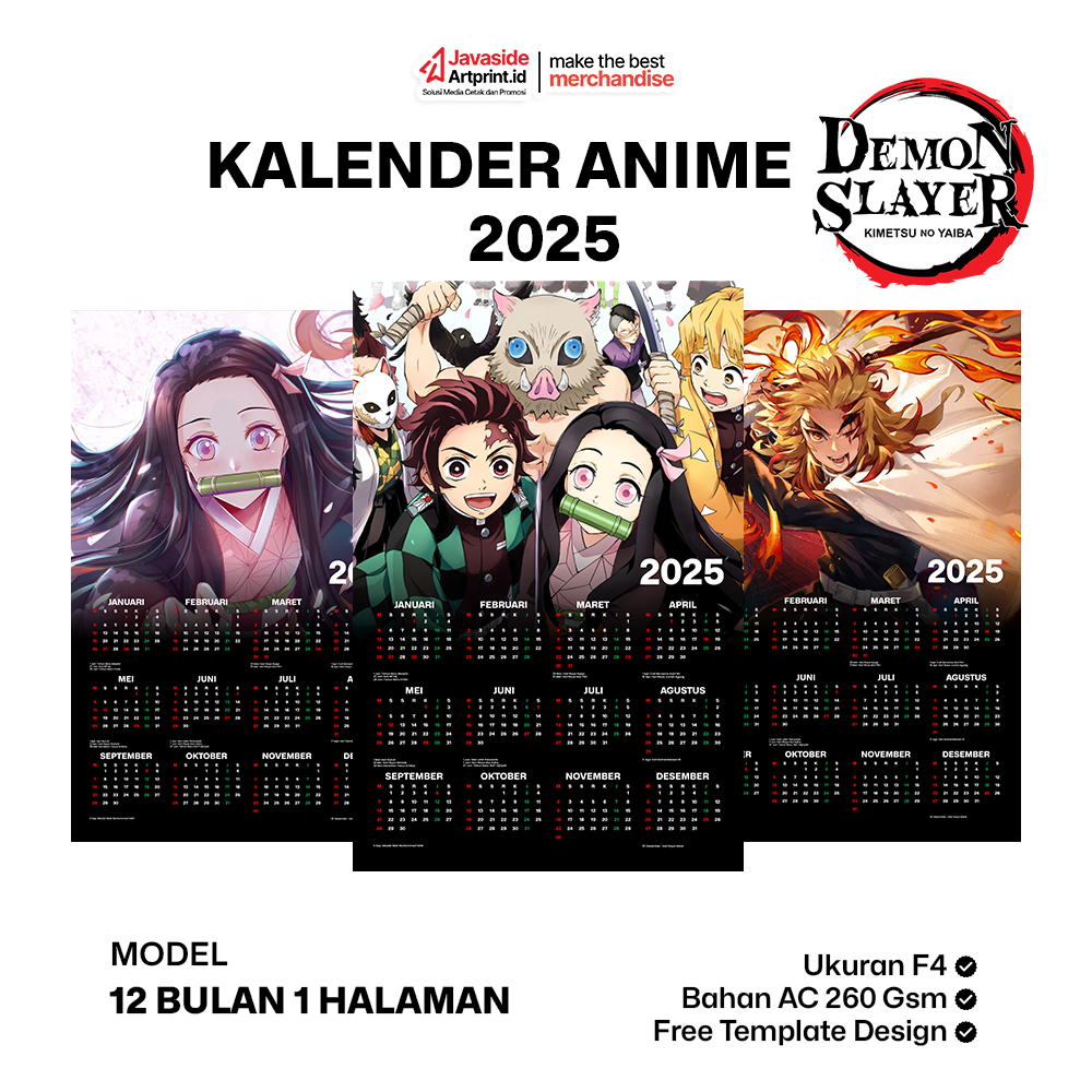 Jual Kalender Anime 2025 Ukuran F4/ Kalender Demon Slayer / Kalender ...