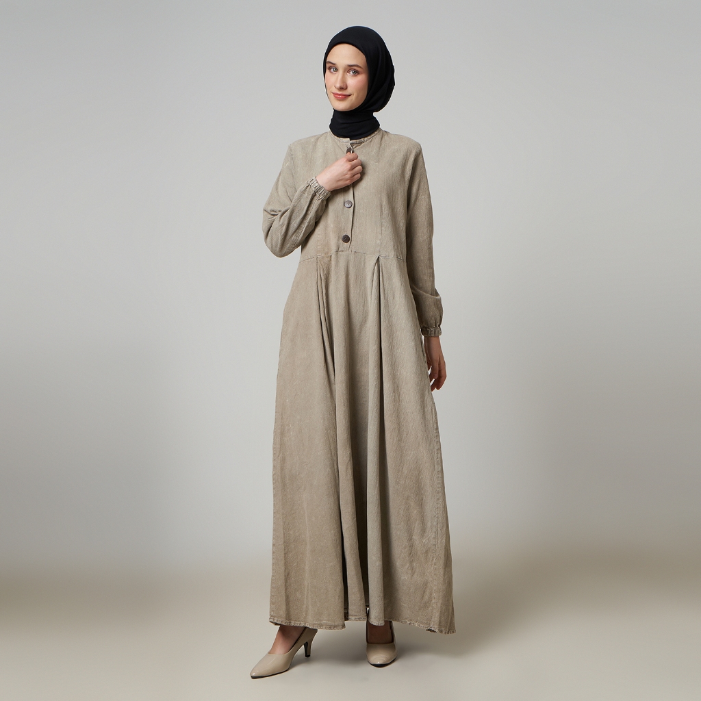 Jual Dhoby Ghout Gamis Premium Denim Coklat Susu | Dress Wanita Muslim ...