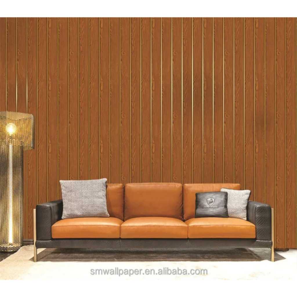 Jual Wallpaper Dinding Kayu Panel Coklat Lis Gold Mewah 8m x 45cm ...
