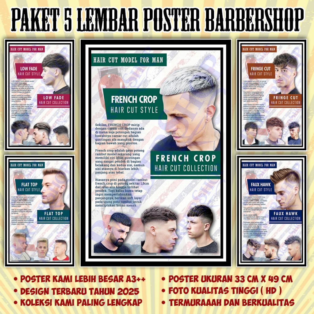 Jual Poster Model Rambut Terbaru Barbershop - Paket 5 Lembar Poster ...