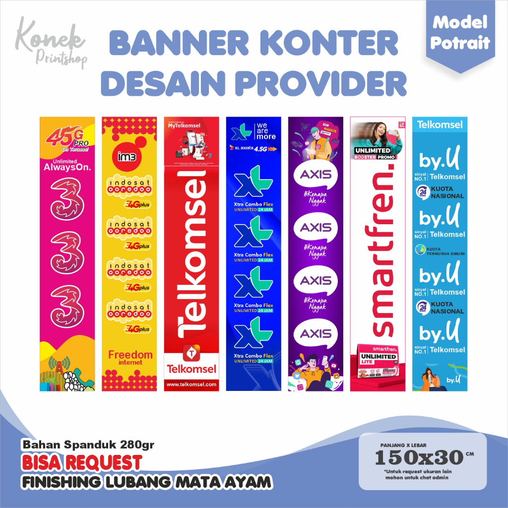 Jual Spanduk Banner Konter Portrait / Renda Portrait / Spanduk Operator Provider / Spanduk ...