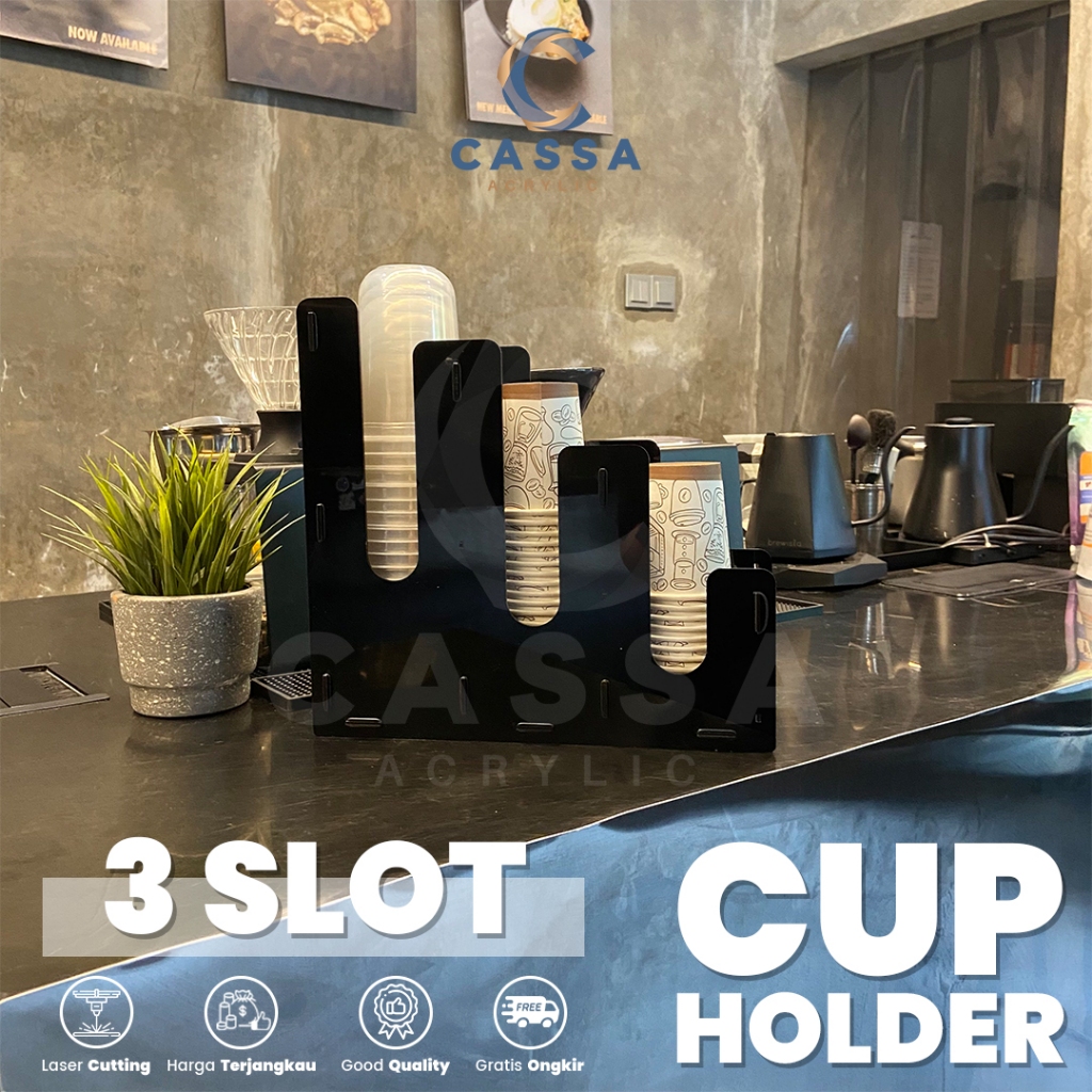 Jual Rak Cup Holder 3 Slot 2mm 3mm Paper Cup Organizer Peralatan Kafe ...