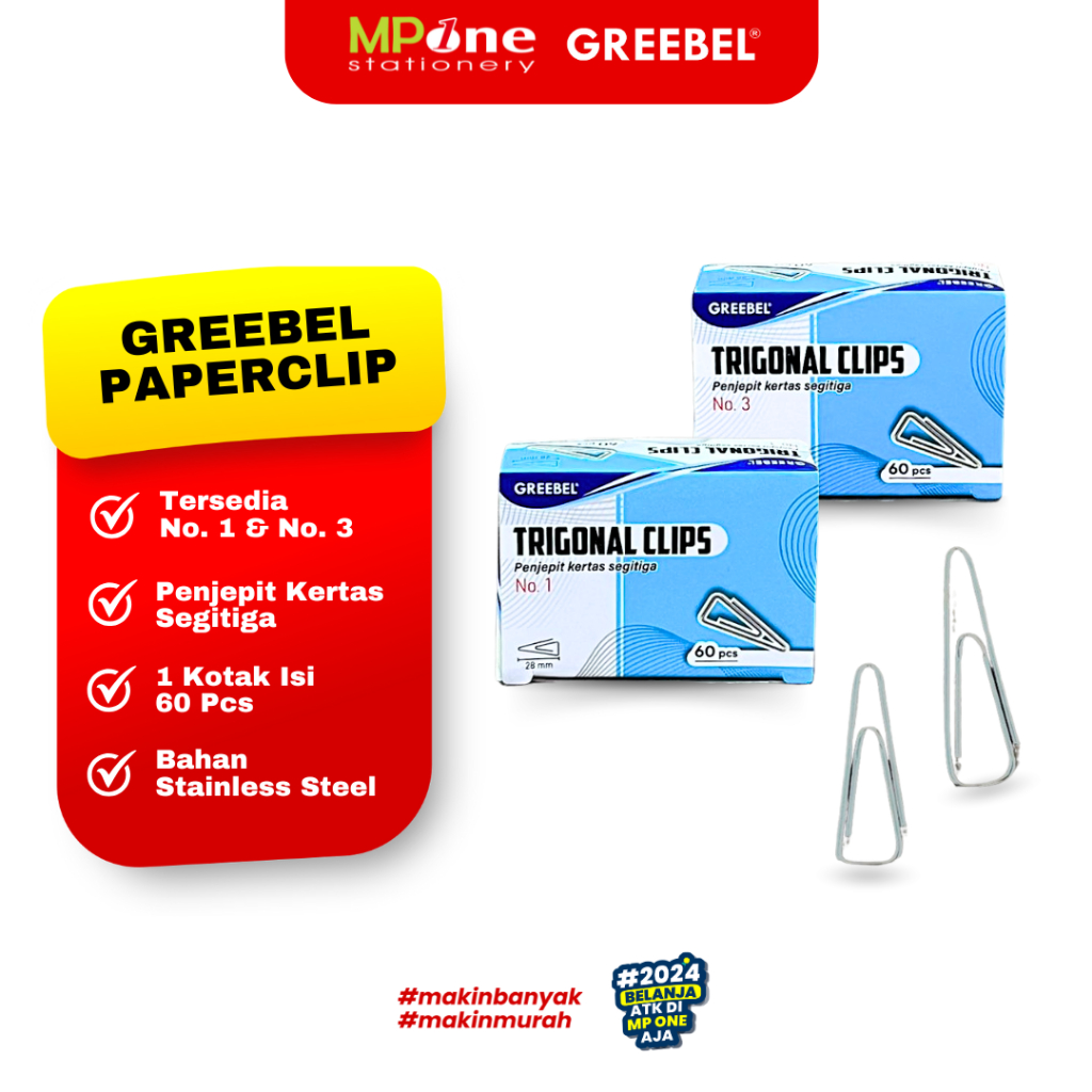 Jual (1 KOTAK) Greebel Paperclip Trigonal No.1 & No.3 / Penjepit Kertas ...