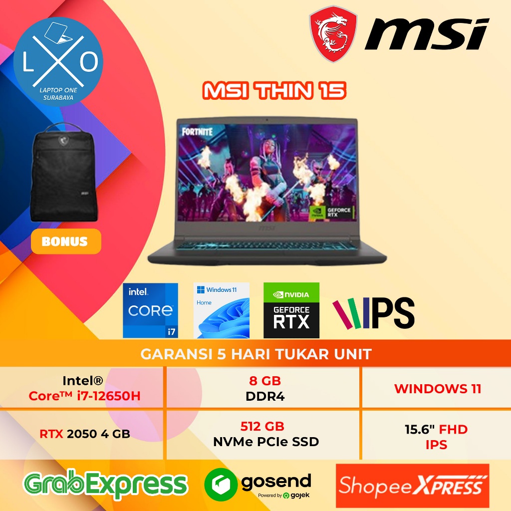Jual MSI THIN 15 I7 12650H RTX2050 4GB/ 8GB 512GB W11 15.6FHD 144HZ BLIT 2Y GRY -B12UCX.2413 ...