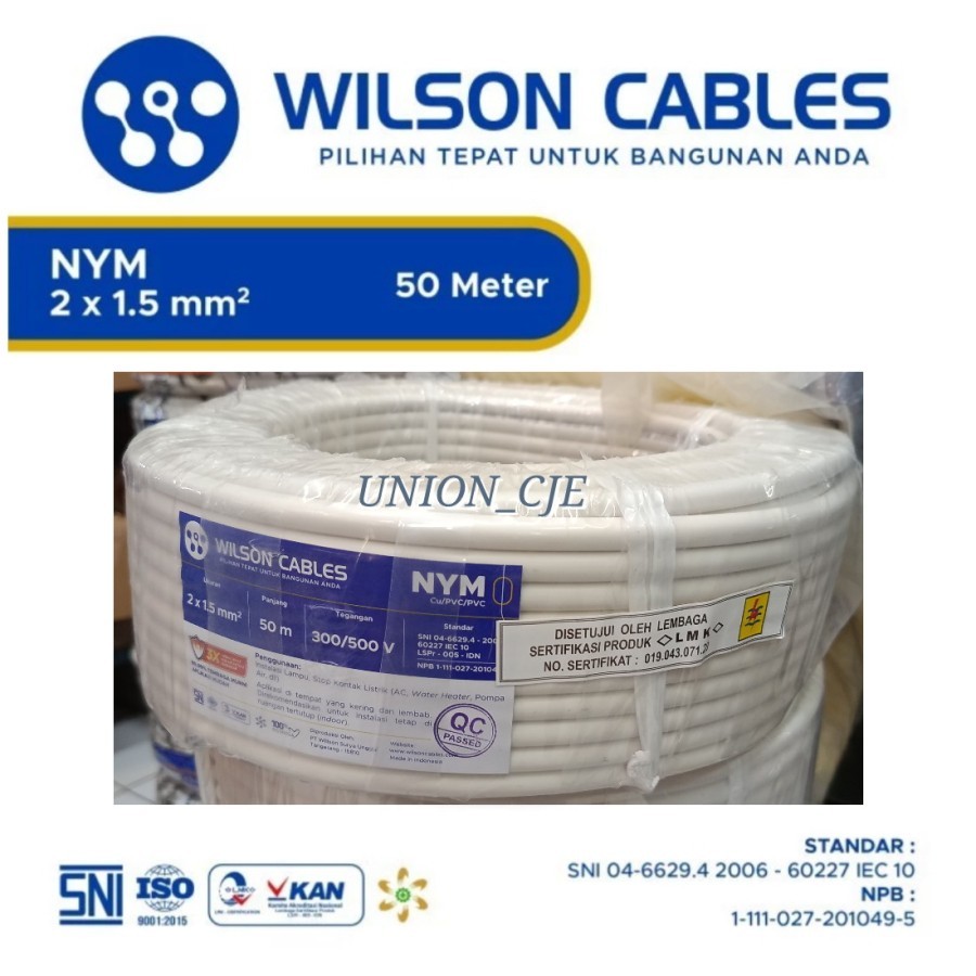 Jual Kabel Wilson NYM 2X1, 5 mm Kabel Kawat Tembaga 99,99% 1 Roll 50m ...