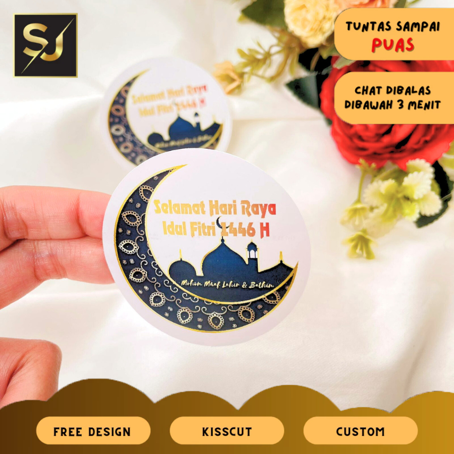 Jual 5-8 Sangajaya Stiker Label Lebaran Bulat Sticker Idul Fitri Custom ...