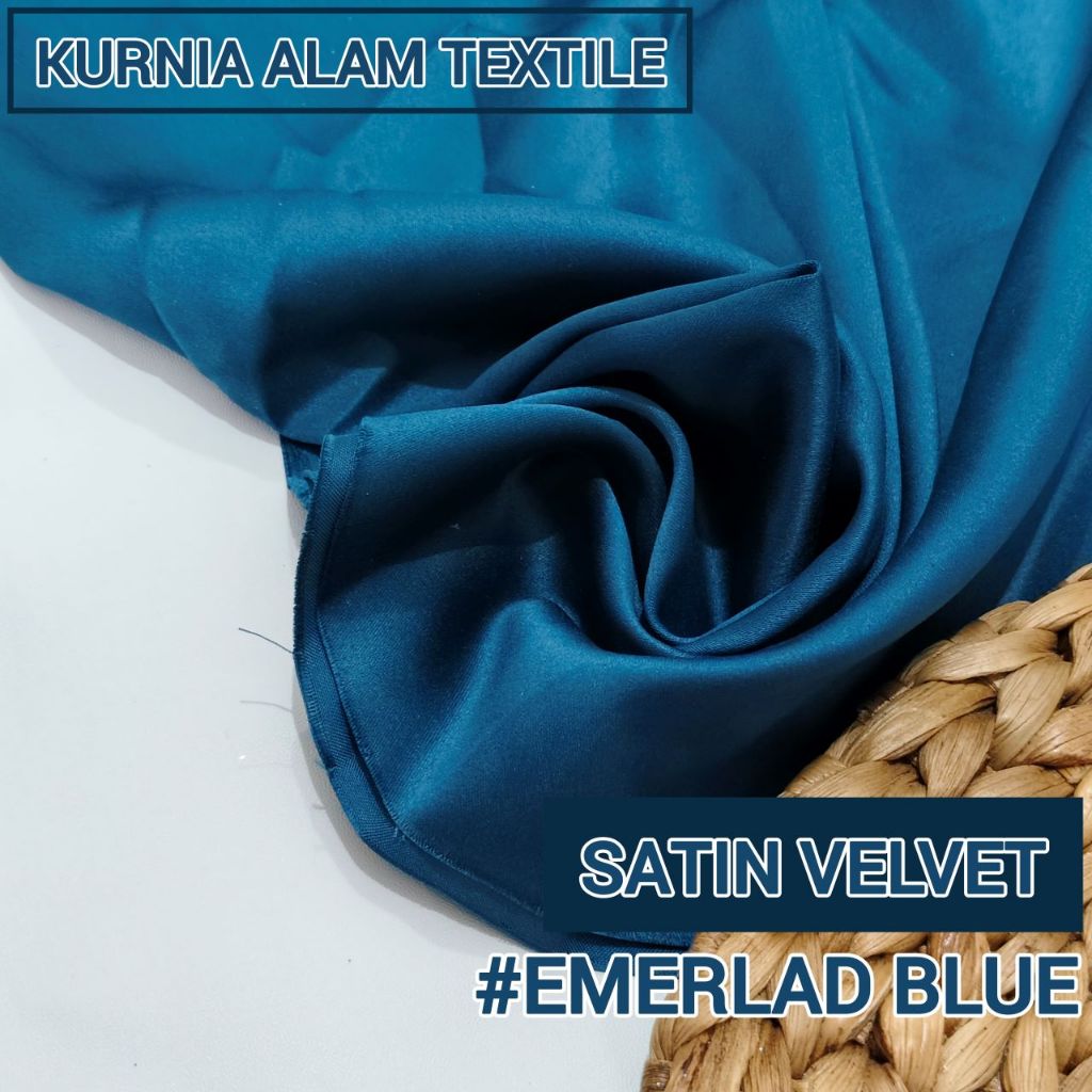 Jual 1/2 meter Kain Satin Velvet Silk Premium warna EMERALD BLUE Bahan ...