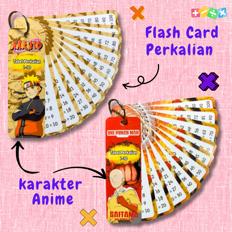 Jual FLASH CARD Tabel Perkalian Matematika KARAKTER ANIME 1 Sampai 10 ...