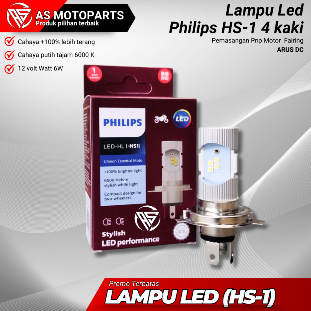 Jual LAMPU DEPAN MOTOR PHILIPS HS1 3 KAKI Ultinon Essential LED HS1 DC ...