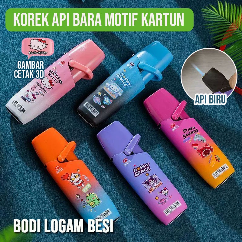 Jual BBAK Korek Api Gas Motif Kartun 3D Api Biru Bodi Besi Warna ...