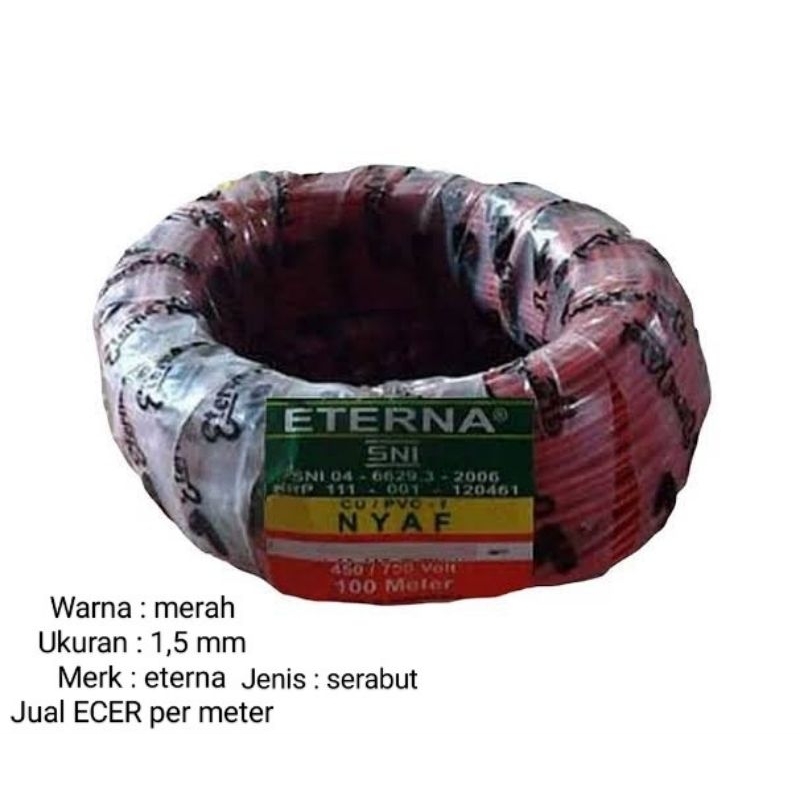 Jual kabel eterna NYAF 1 X 1,5 mm MERAH | Shopee Indonesia