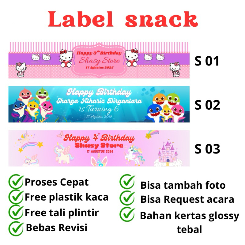 Jual Label snack ulang tahun dll free plastik dan tali plintir | Shopee ...