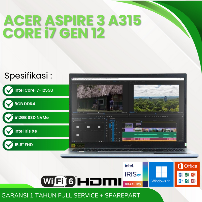 Jual ACER ASPIRE 3 71E7 Generasi 12 terbaru Core i7-1255U Ram 24GB SSD 512GB Intel Iris Xe ...